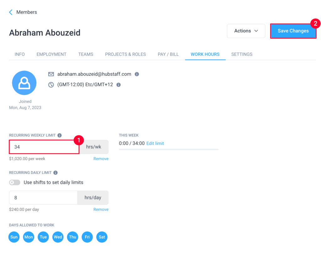 User Limits feature overview in Hubstaff Time Tracking