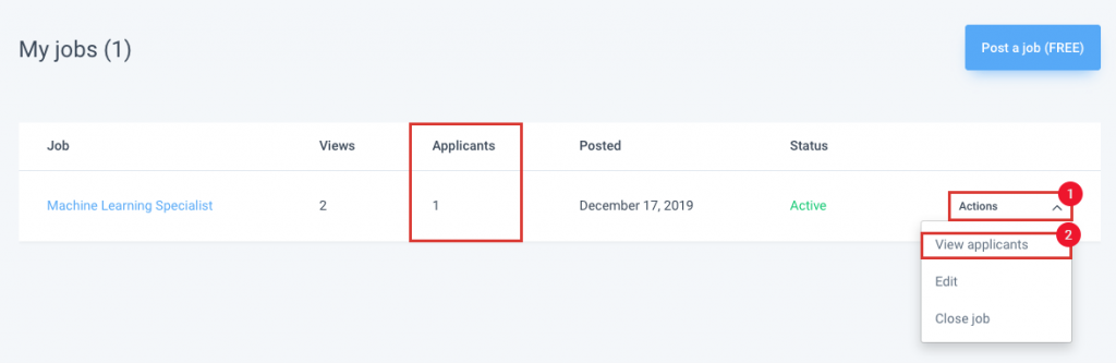 How can I view how many applicants applied on my job post?