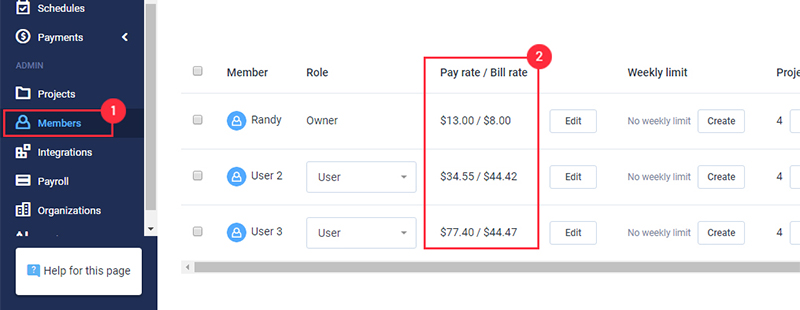 Setting separate Pay rates/ Bill rates for a user on different projects.