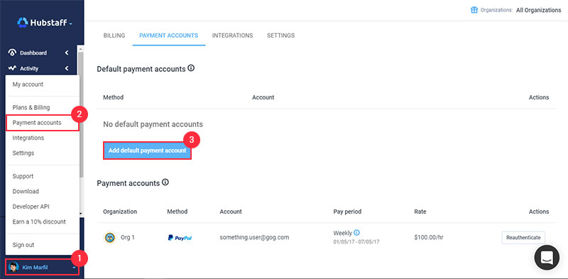 Default payment accounts