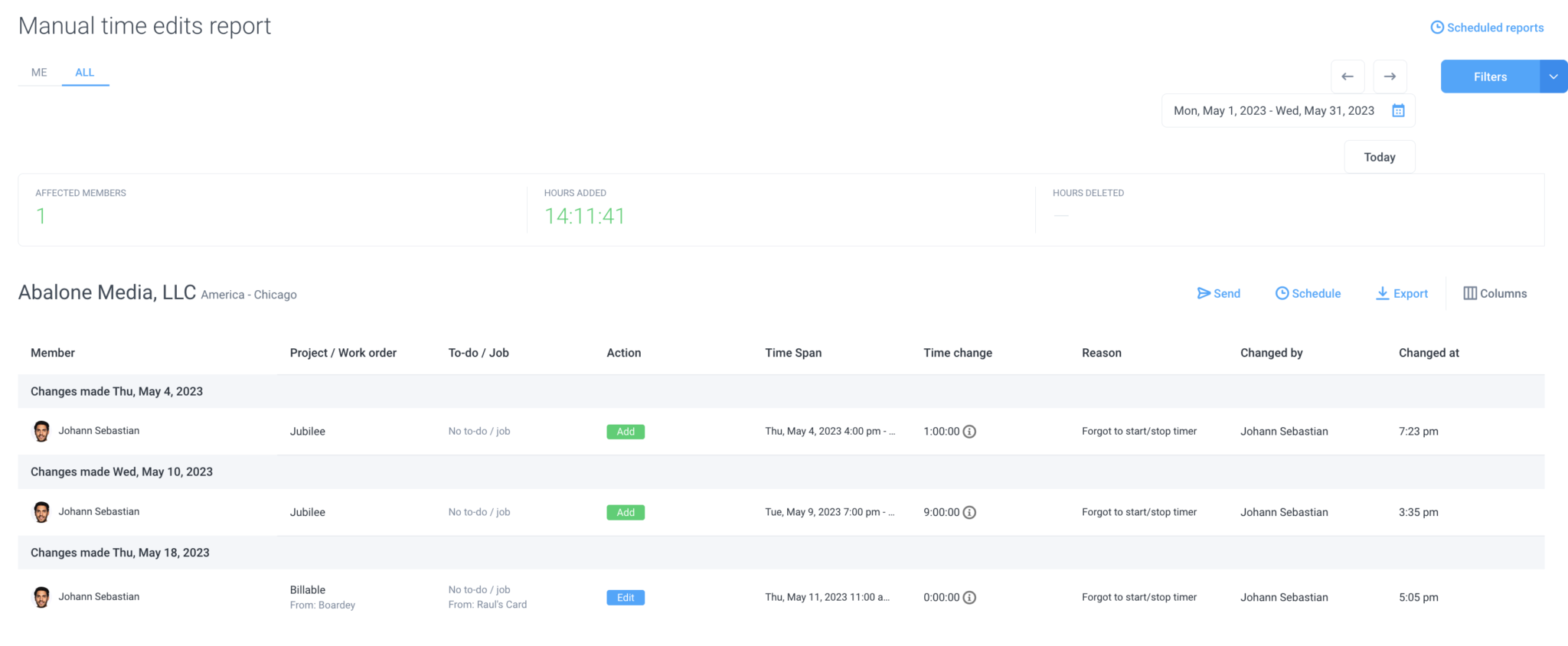 Manual time edit report - Hubstaff Support