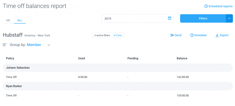 Time off balances report - Hubstaff Support