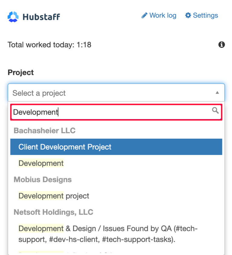 Using the project search feature in-app - Hubstaff Support