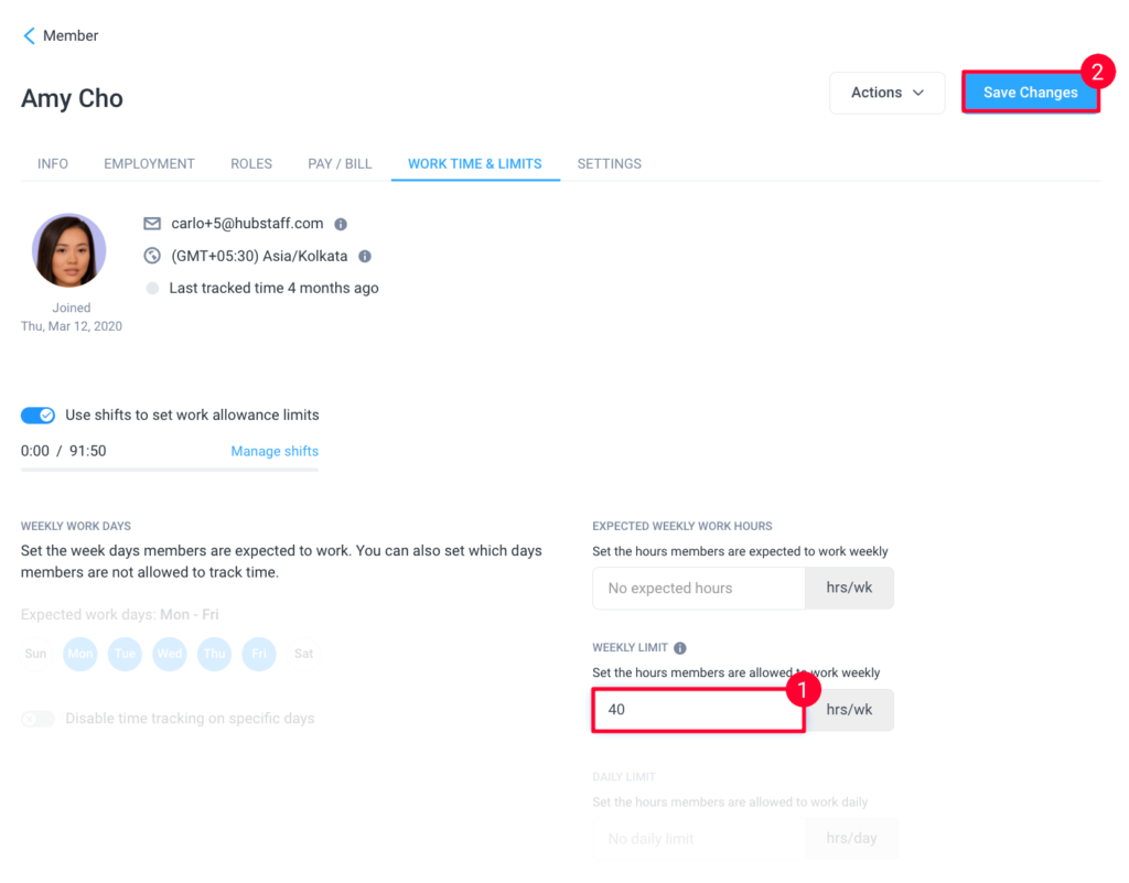 User Limits feature overview in Hubstaff Time Tracking