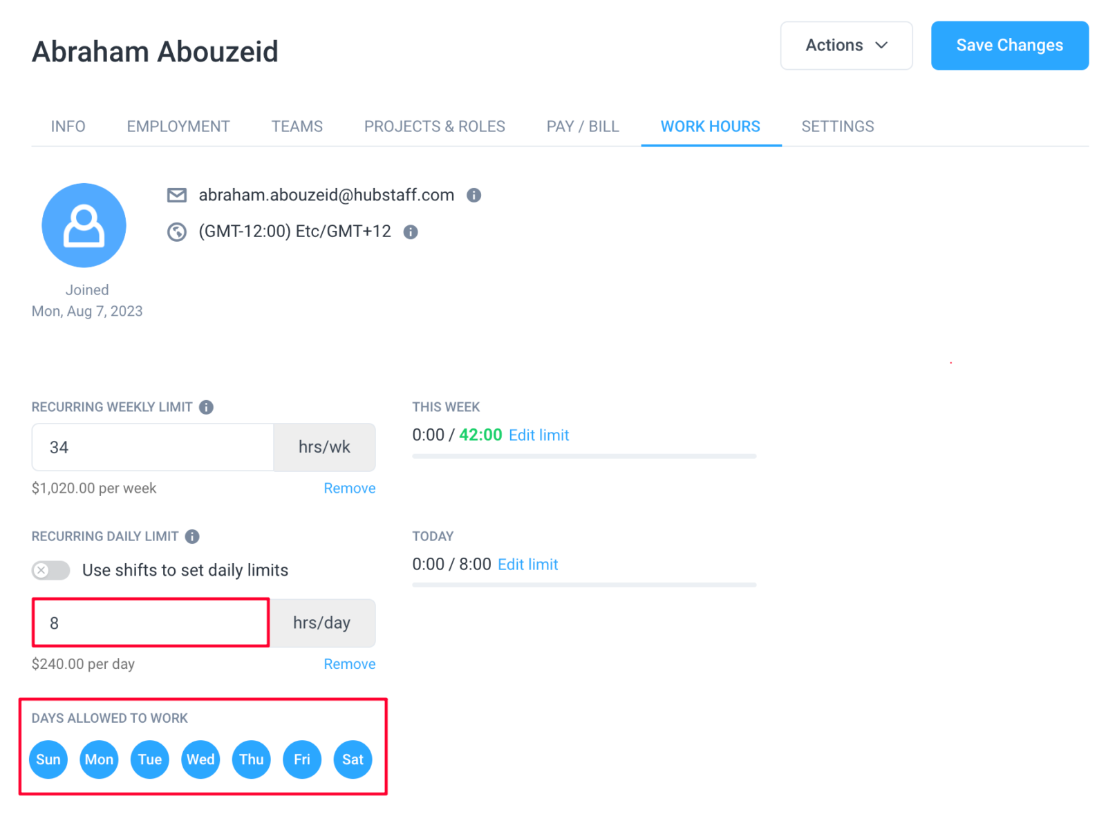 User Limits feature overview in Hubstaff Time Tracking