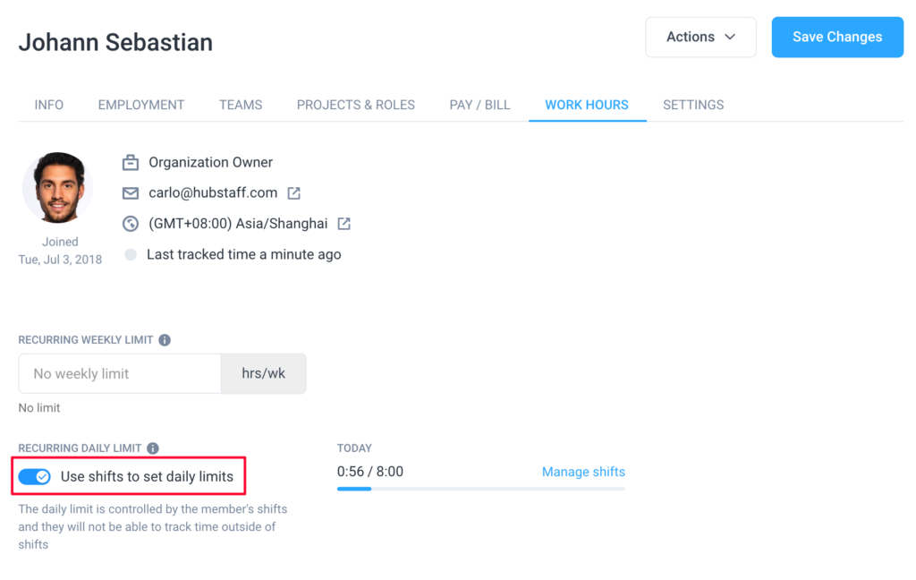 User Limits feature overview in Hubstaff Time Tracking