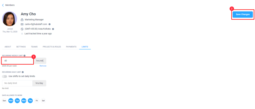 User Limits feature overview in Hubstaff Time Tracking