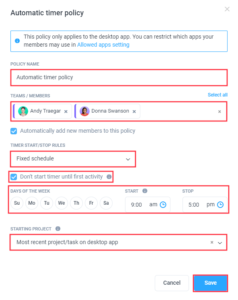 Automatic tracking policies (Start/Stop timer) - Hubstaff Support