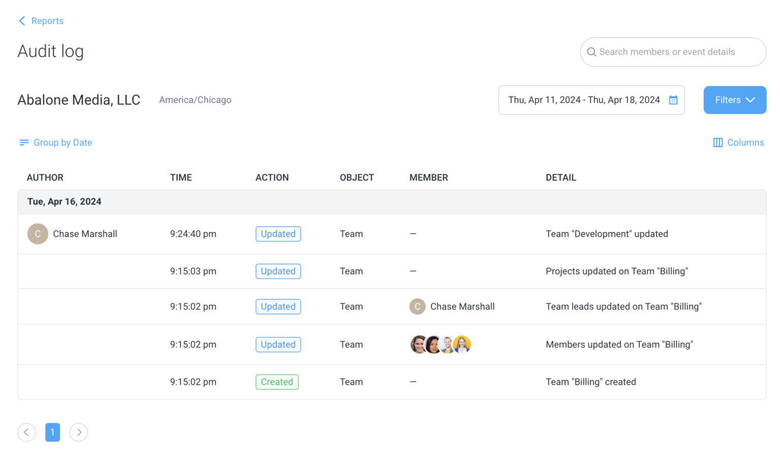 Audit log report - Hubstaff Support