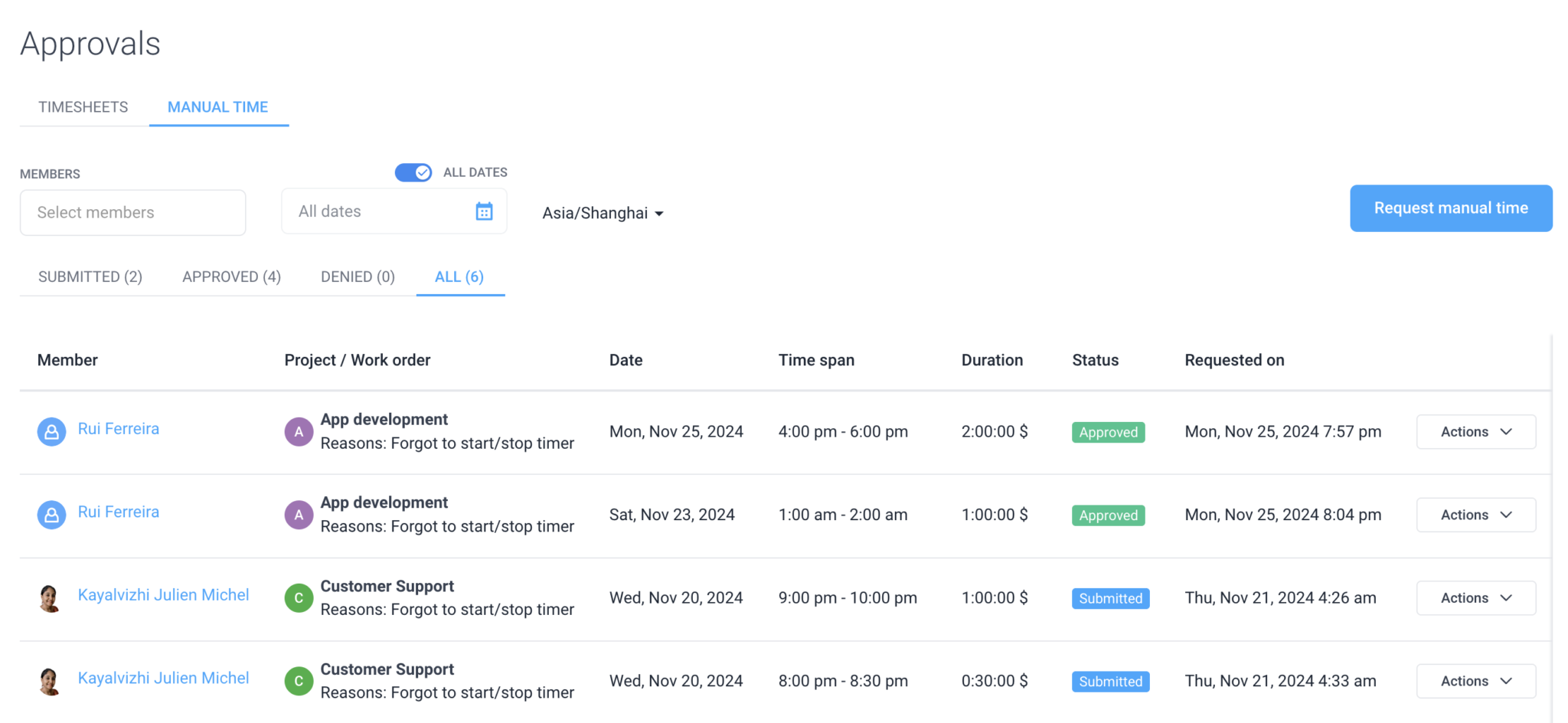 Manual time approvals - Hubstaff Support